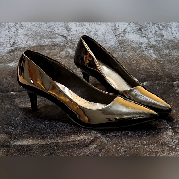 dexflex comfort | Shoes | Reflective Black Shiny Midheight Heels | Poshmark